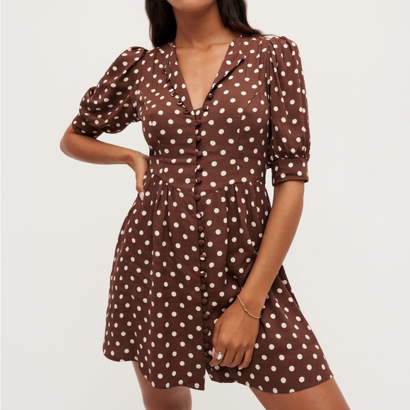 Reformation | Dresses | Reformation Laylin Dress Brown And White Polka ...